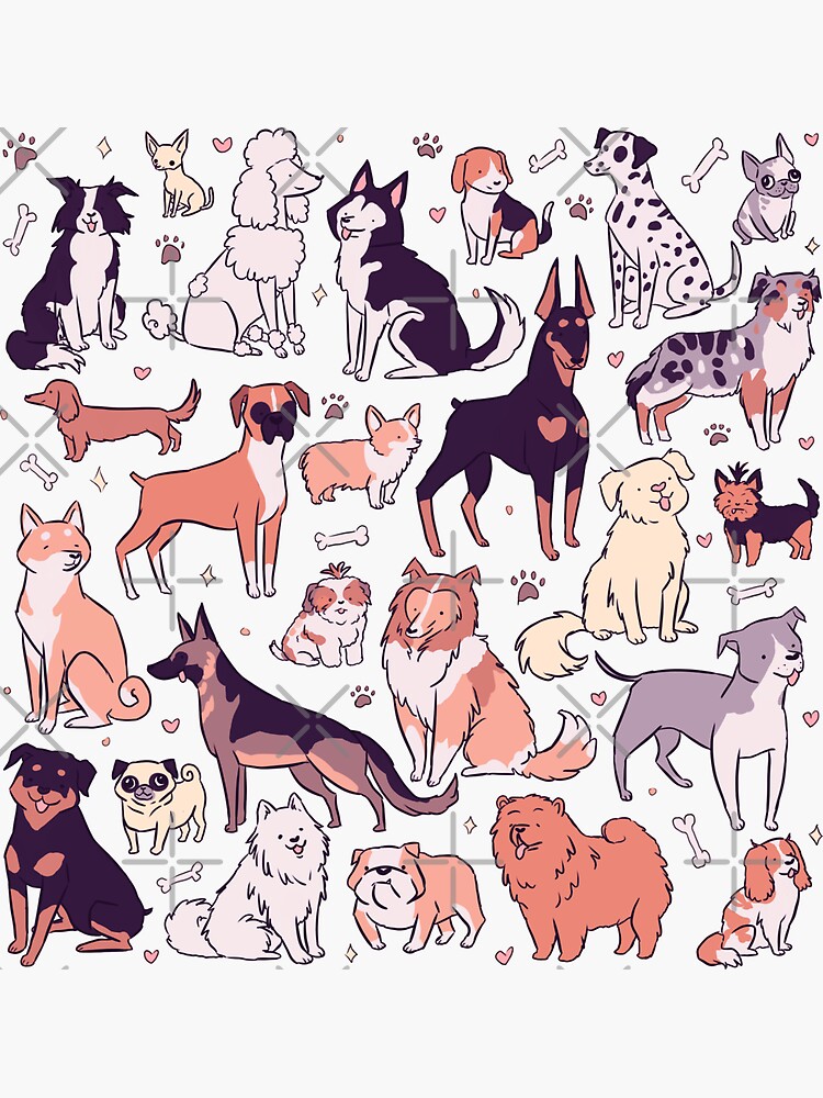 "Dogs, dogs and more dogs 25 dog breeds pattern cartoon illustration ...