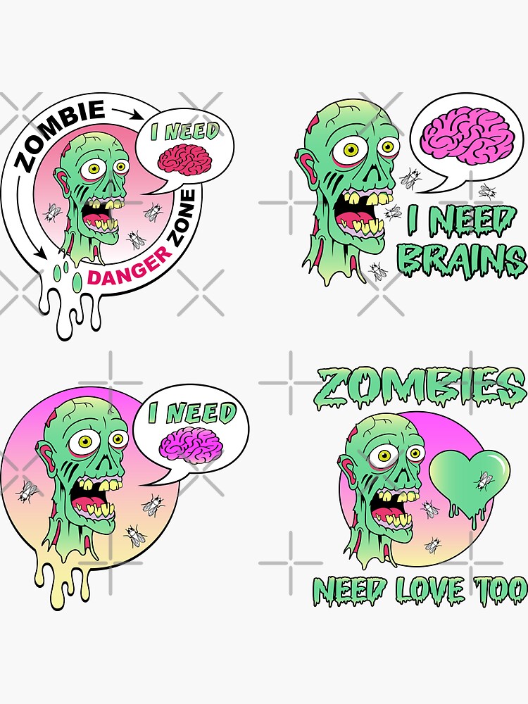"4 x Cartoon, Funny Zombie Images, Undead Bundle." Sticker for Sale by ...
