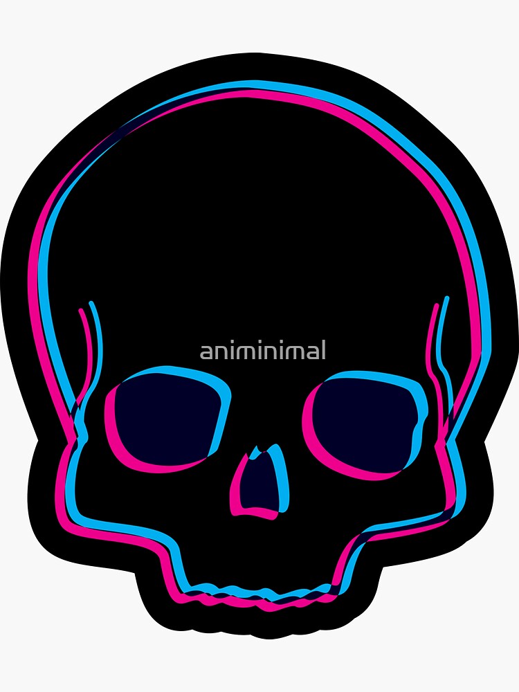 "Neon Skull 3D (black)" Sticker for Sale by animinimal | Redbubble