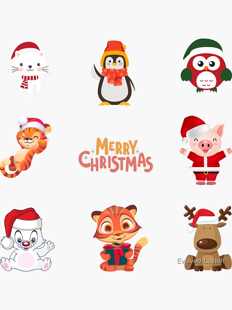 "Cute Christmas Animals Sticker Pack" Sticker for Sale by Evolved ...