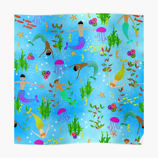 "Merboys Under The Sea" Poster for Sale by MerryMakewell | Redbubble