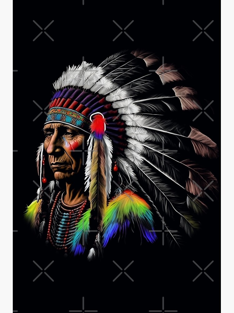 "Indian Chief with Rainbow Colored Feathers" Poster for Sale by Soda ...