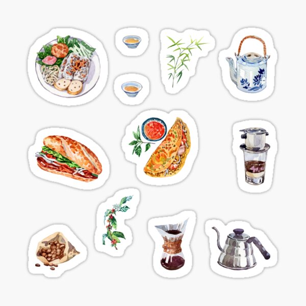 "Assorted Vietnamese Food" Sticker for Sale by NiftyTrinket | Redbubble