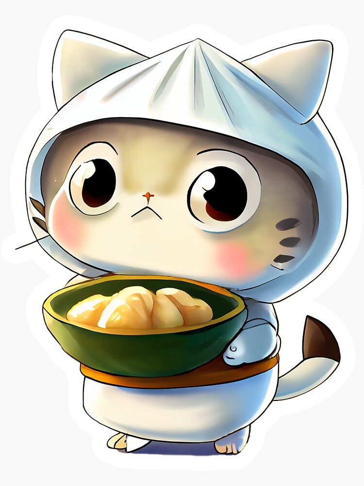 "Kawaii Cat with Dim Sum Basket" Sticker for Sale by TheTimtastic ...