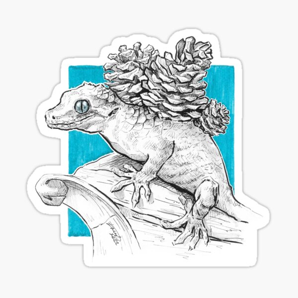 "Gargoyle Gecko Pinecone Surreal Illustration Inktober art" Sticker for ...