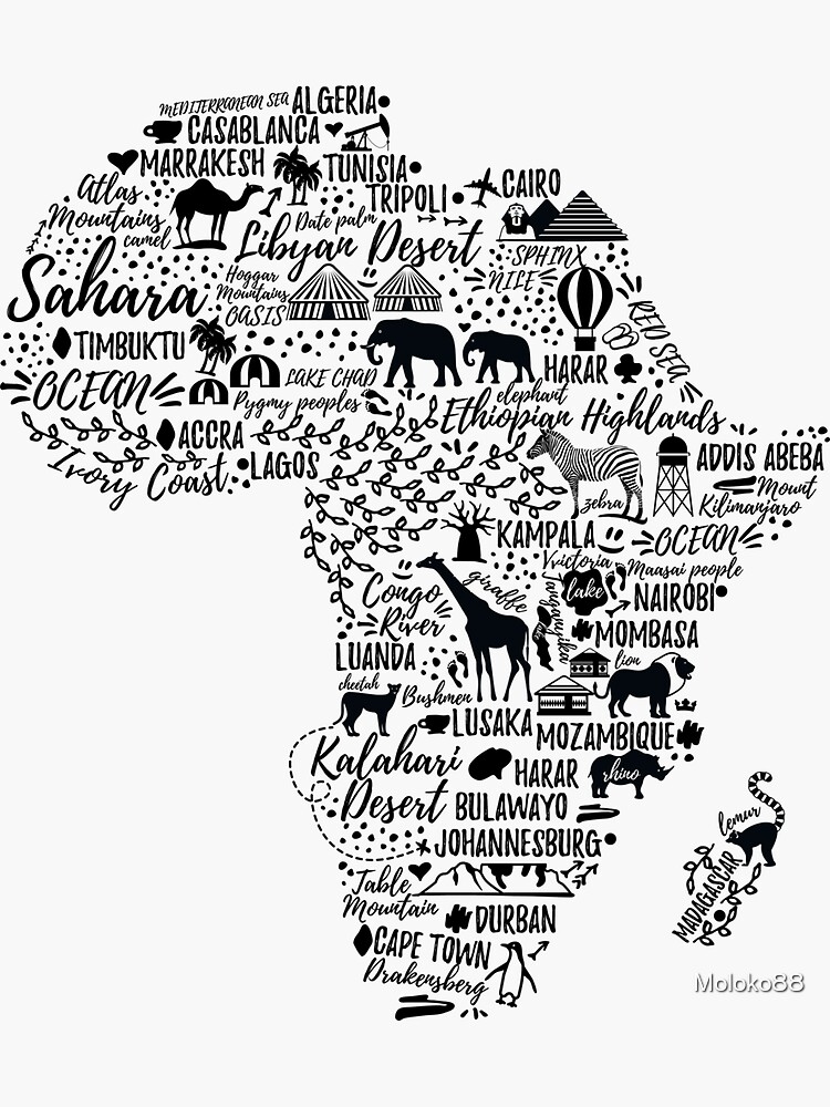 "Typography poster. Africa map. " Sticker for Sale by Moloko88 | Redbubble