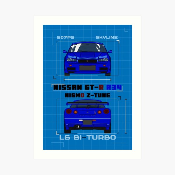 "GT-R R34 Nismo Z-Tune | Blueprint" Art Print for Sale by Lukee1704 ...