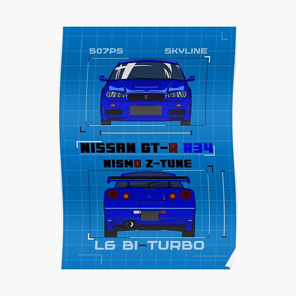 "GT-R R34 Nismo Z-Tune | Blueprint" Poster for Sale by Lukee1704 ...