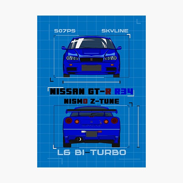 "GT-R R34 Nismo Z-Tune | Blueprint" Photographic Print for Sale by ...