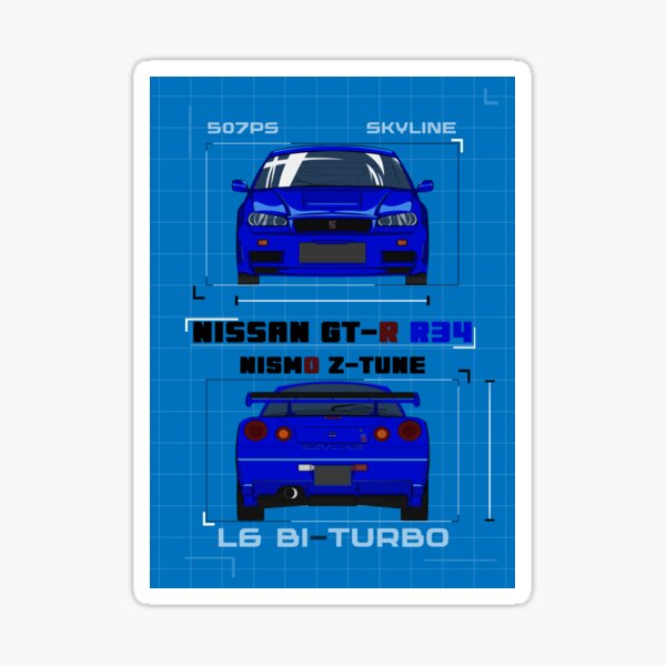 "GT-R R34 Nismo Z-Tune | Blueprint" Sticker for Sale by Lukee1704 ...