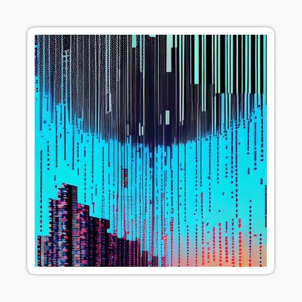"surreal dotted barcode landscape city dripping from the sky with ...