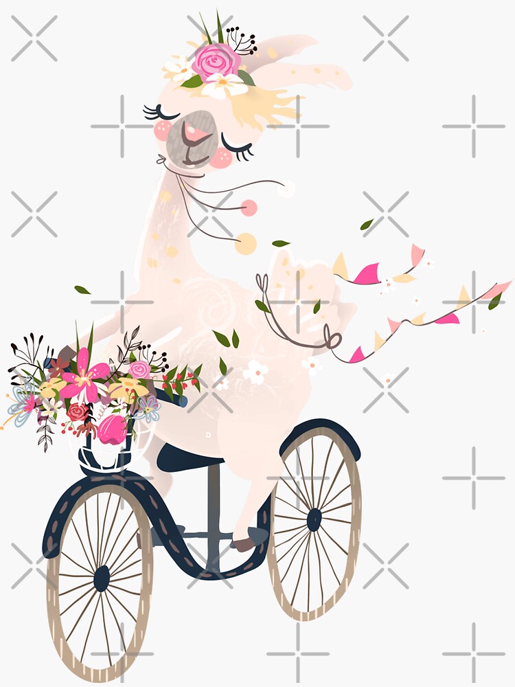 "Funny llama, llama on bike, baby llama" Sticker for Sale by CreatedByTara | Redbubble