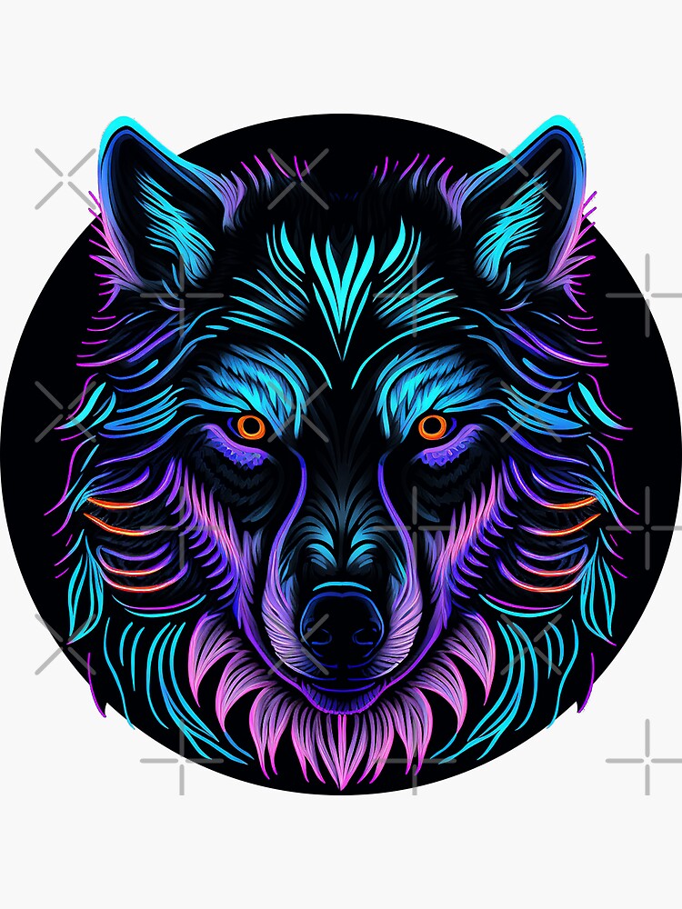 "Neon Blue Wolf Face Blacklight" Sticker for Sale by Soda-Pop-Art-87 ...