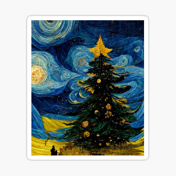 "Van Gogh Christmas Painting Starry Night Remake" Sticker for Sale by ...