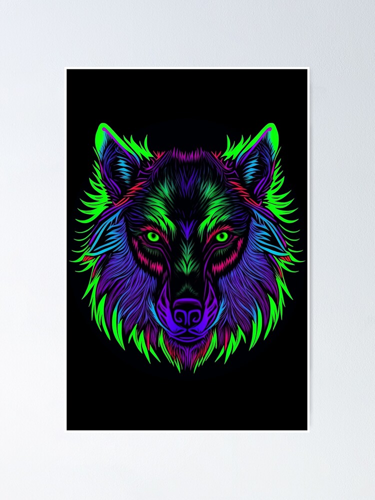 "Neon Green Wolf Face Blacklight" Poster for Sale by Soda-Pop-Art-87 ...