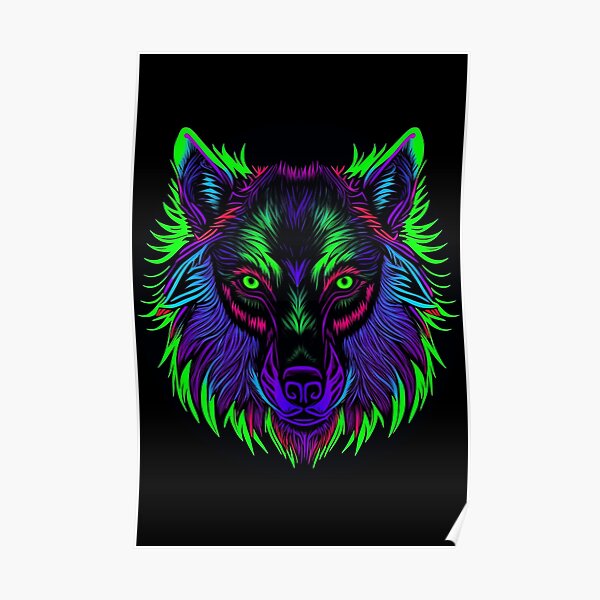 "Neon Green Wolf Face Blacklight" Poster for Sale by Soda-Pop-Art-87 ...