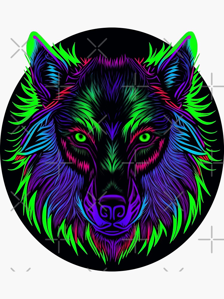 "Neon Green Wolf Face Blacklight" Sticker for Sale by Soda-Pop-Art-87 ...