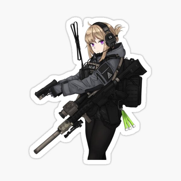 "Military Anime Girl" Sticker for Sale by kittiescuties | Redbubble