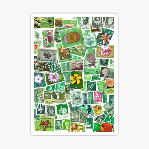 "All over the world - green postage stamps" Sticker for Sale by ...
