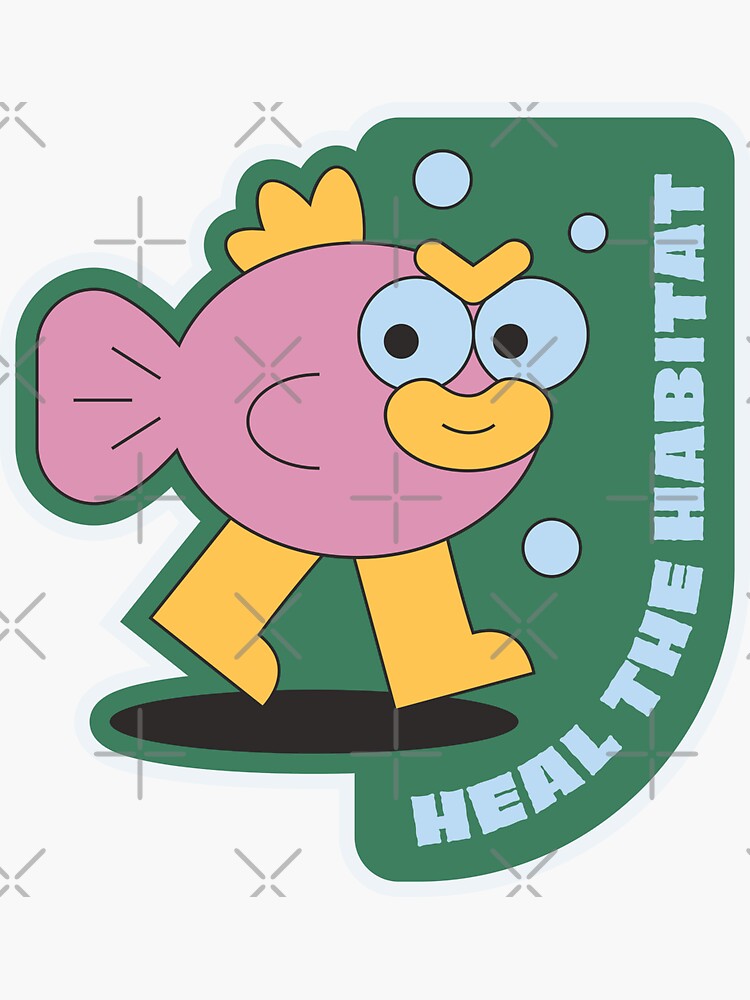 "Heal the Habitat Fish" Sticker for Sale by caringiscool | Redbubble