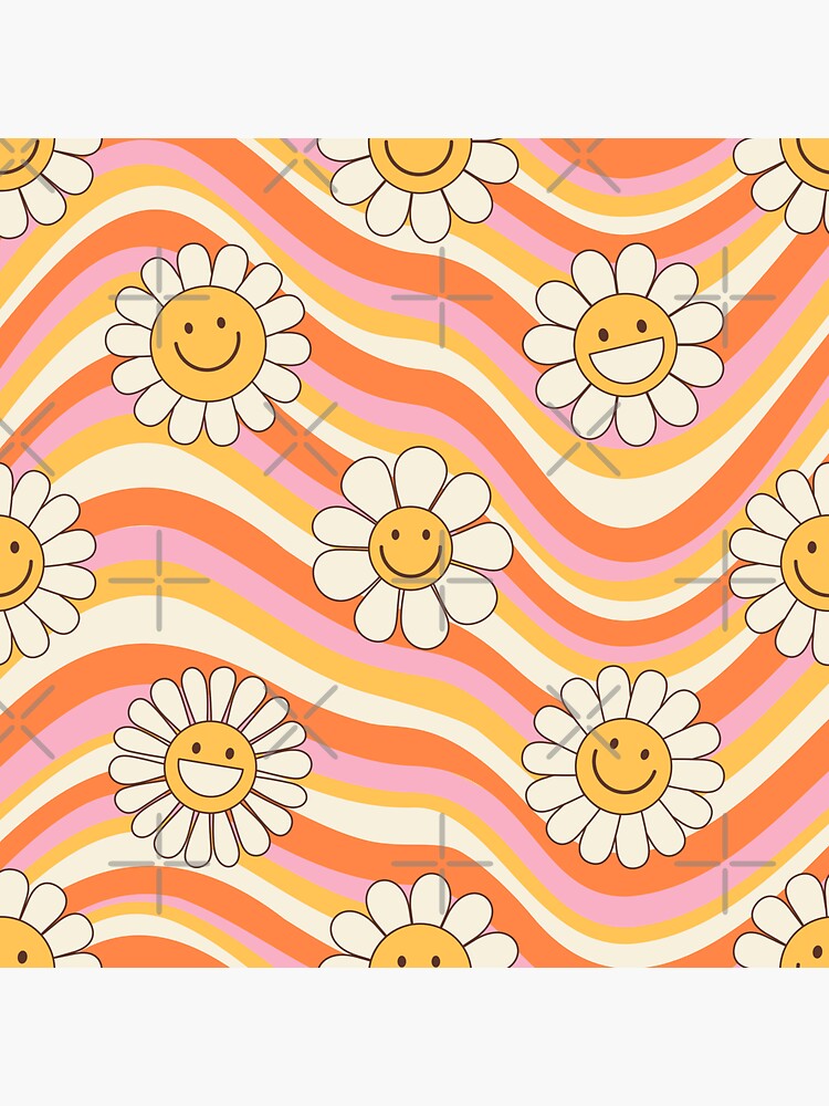 "Neon Pastel Smiley Blossoms Groovy " Sticker for Sale by FriendlyForma ...