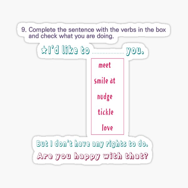 "9. Complete the sentence with the verbs" Sticker for Sale by d-GAG ...