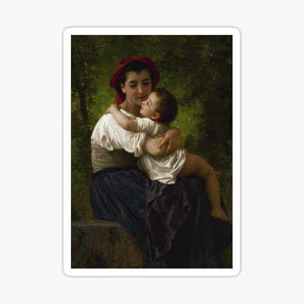 "The Little Hug | William Bouguereau | 1878 French Nursery Art" Sticker ...