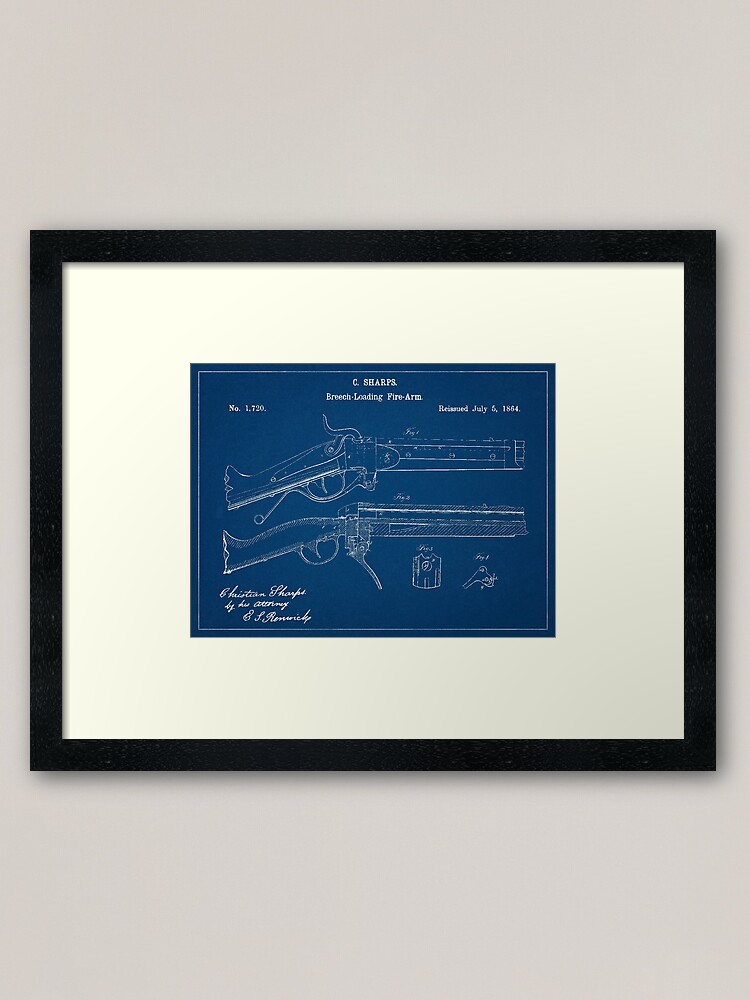 "Civil War Era Sharps Rifle Blueprint Drawing " Framed Art Print by ...