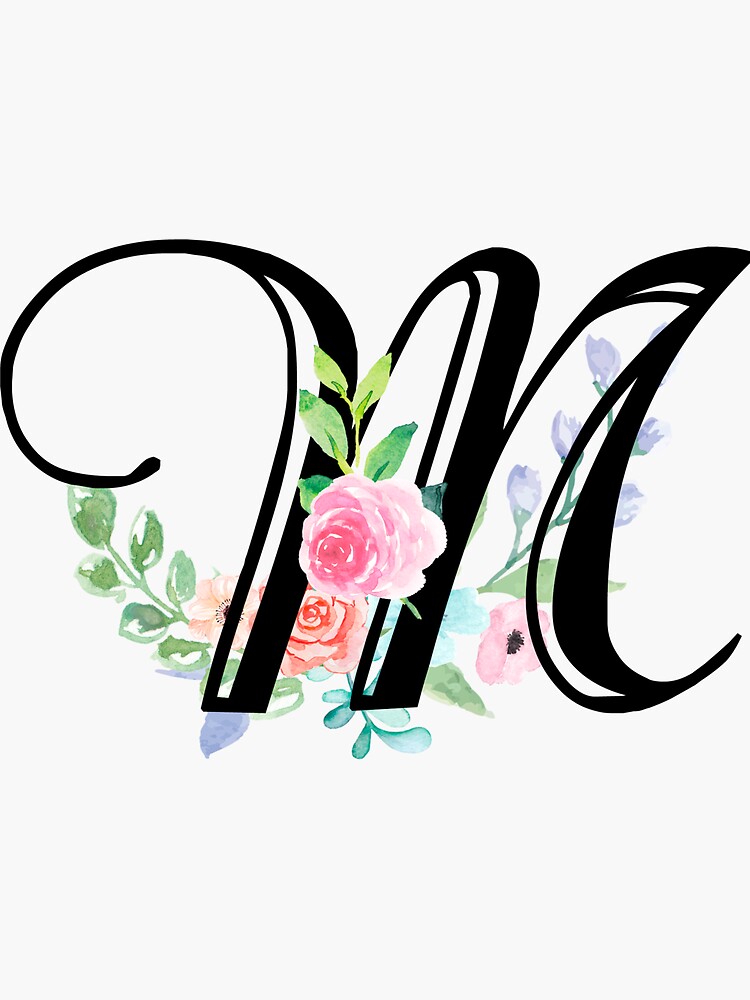 "Girly Watercolor Floral Initial - M." Sticker for Sale by Grafixmom ...
