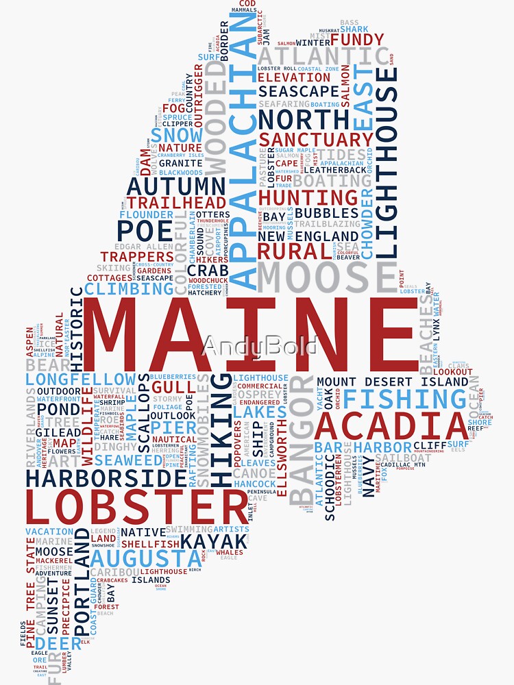 "Maine State Word Cloud" Sticker for Sale by AndyBold | Redbubble