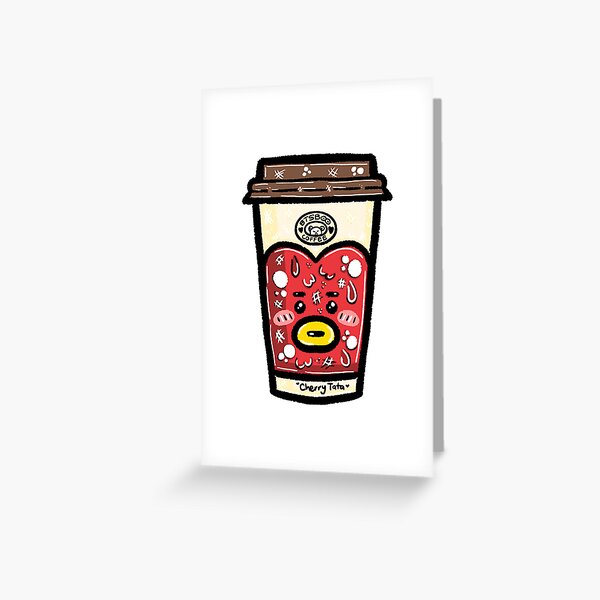 "Cherry Tata (BT21 Coffee Tata Taehyung BTS) White" Greeting Card for ...