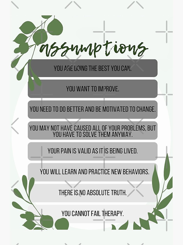 "Dbt Assumptions, Quote Art, Psychology Art, Therapy Office Decor ...