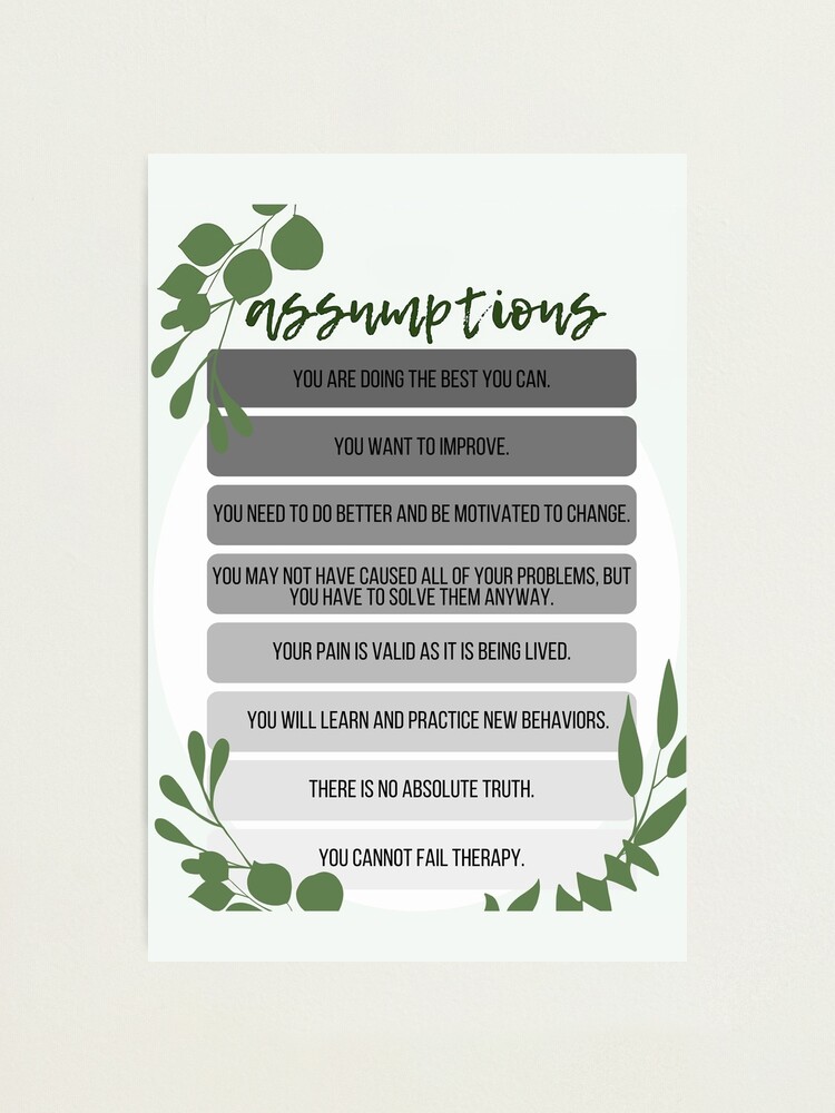 "Dbt Assumptions, Quote Art, Psychology Art, Therapy Office Decor ...