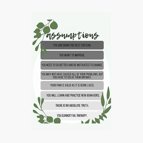 "Dbt Assumptions, Quote Art, Psychology Art, Therapy Office Decor ...
