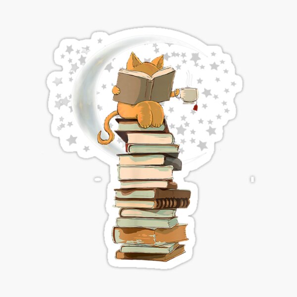 "Kittens,Cats Tea And Books Reading By Moonlight" Sticker for Sale by ...