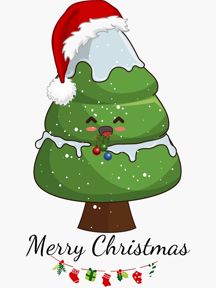 "Cute Happy Christmas Tree with Merry Christmas Wish" Sticker for Sale ...