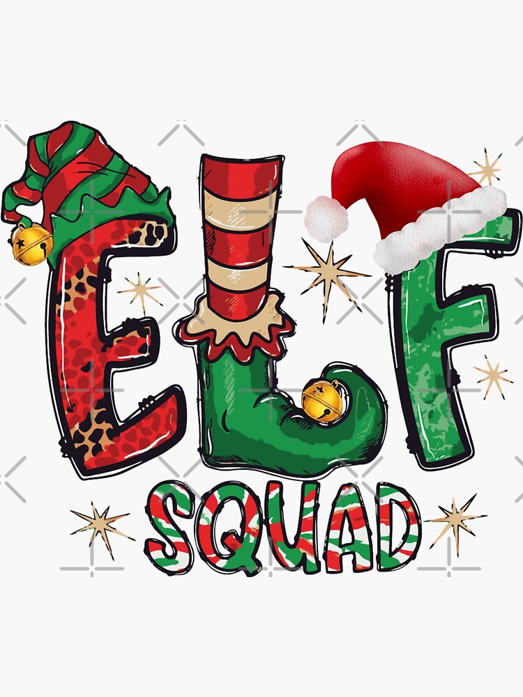 "Elf Squad, Cute Christmas Elf Team, Merry Christmas Elf" Sticker for ...