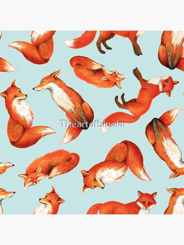 "Red Fox Pattern Design in Duck Egg Blue /Grey " Sticker for Sale by ...