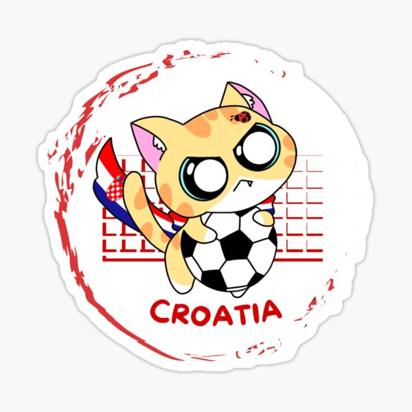 "Orange cat goalkeeper caught soccer ball with Croatia scarf" Sticker ...