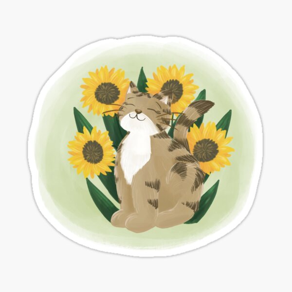 "Cute cat with flowers" Sticker for Sale by AbbyCatAtelier | Redbubble