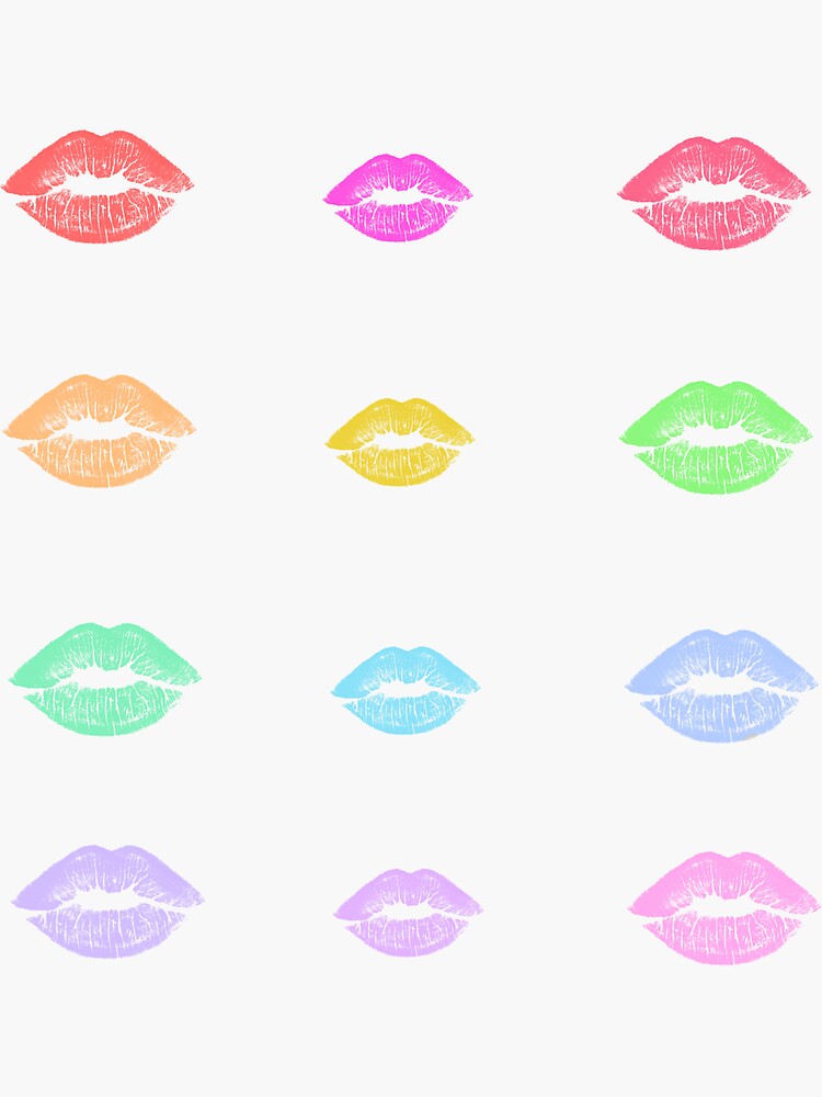 "Pastel Rainbow Lipstick Kiss Marks" Sticker for Sale by Loafs-Designs ...