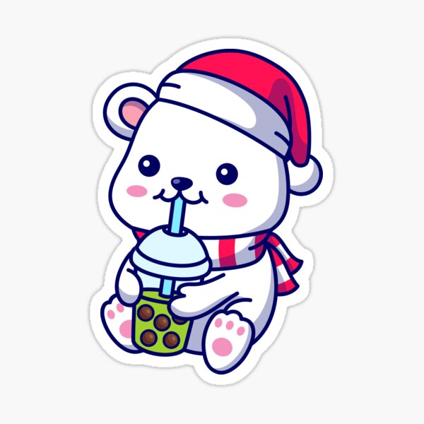 " Christmas Boba bear polar bear loves Boba tea" Sticker for Sale by ...