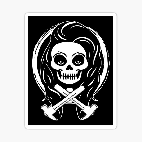 "Female Carpenter Skull and Hammers Crossed Tools White Logo" Sticker ...