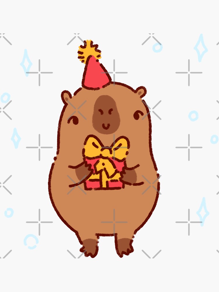 "Happy capybara holding a wrapped gift Capy holidays" Sticker for Sale ...