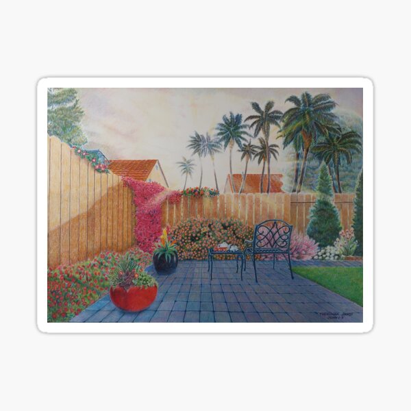 ""Backyard Paradise"" Sticker for Sale by TJahsiArt | Redbubble
