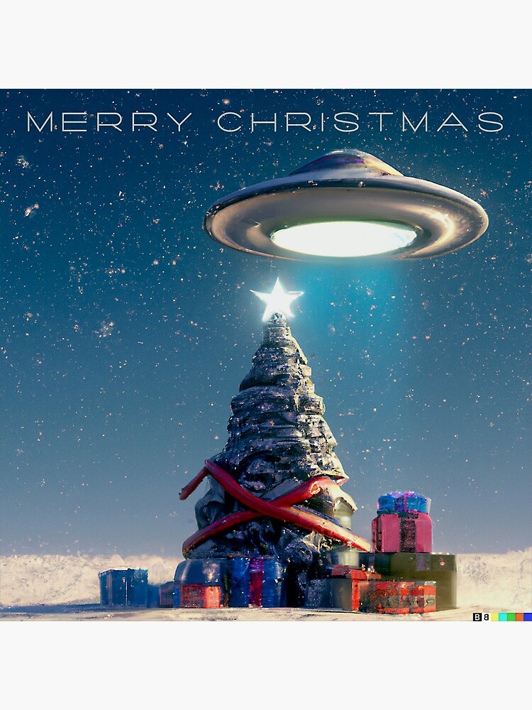 "Merry Christmas with a flying saucer / UFO over a Christmas tree AI ...