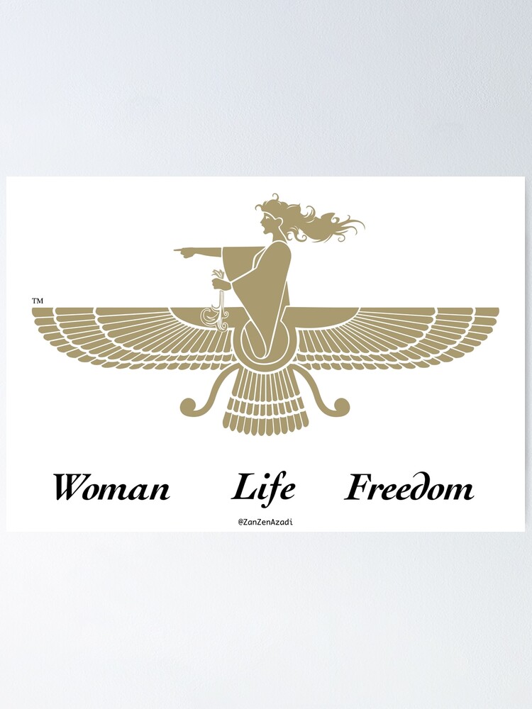 "Woman Life Freedom - Freedom Goddess - Ahuramazda, Faravahar, Gold ...