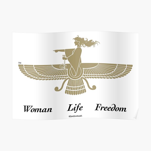 "Woman Life Freedom - Freedom Goddess - Ahuramazda, Faravahar, Gold ...