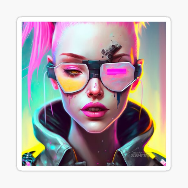 "vibrant cyber girl paint" Sticker for Sale by Jenslemmens | Redbubble