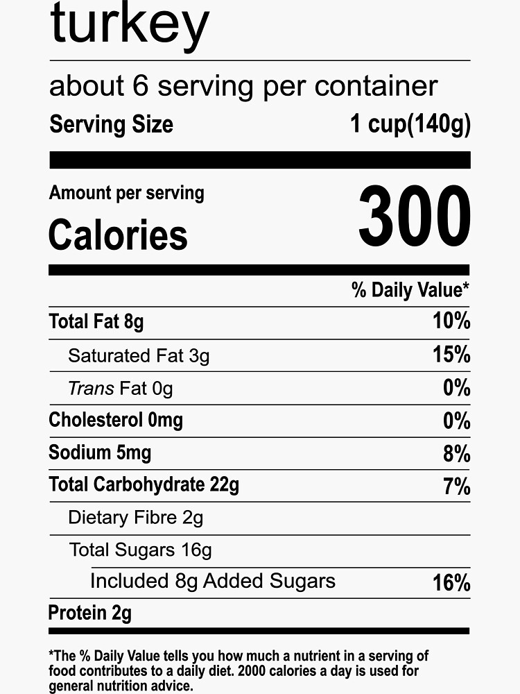 "Turkey Nutritional Facts" Sticker for Sale by SkelekingDesign | Redbubble